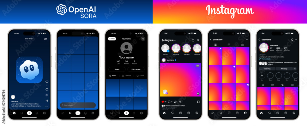 OpenAI Sora 2 and Instagram UI template 2025 for AI Video Generator ...