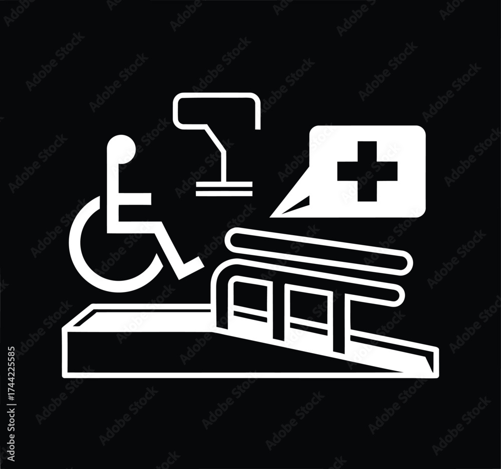 Accessible medical care with ramp and wheelchair symbol indicating ...