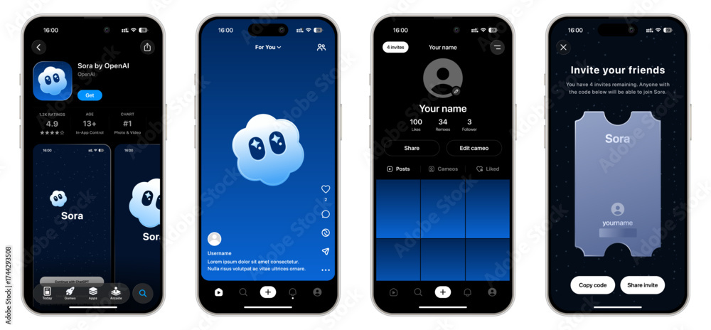 OpenAI Sora 2 UI template 2025 for AI Video Generator app, featuring ...