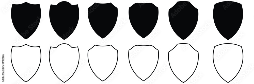 Shield icons set. Shield shape icons. Symbol shape. Different shields ...