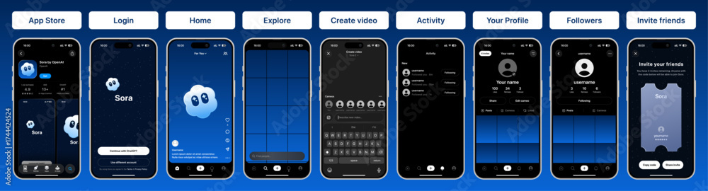 Sora 2 UI template 2025 AI Video Generator App with App Store, Login ...