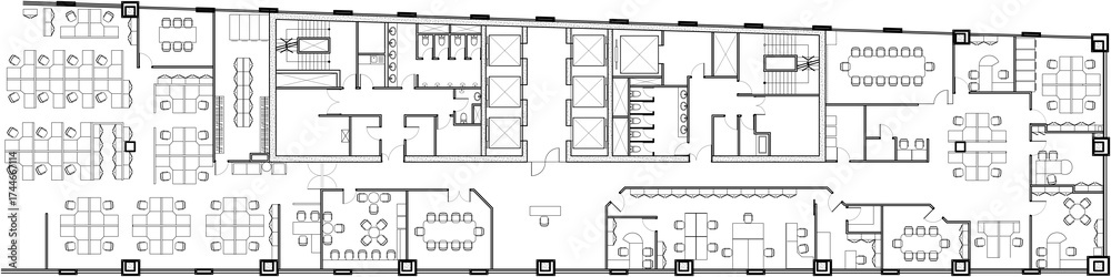 2D office furniture layout plan with separate meeting room, manager ...