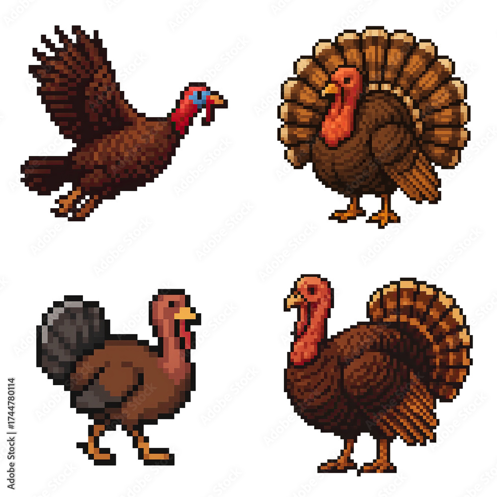 Stock-Illustration „Pixel art style animal set of four brown turkey ...