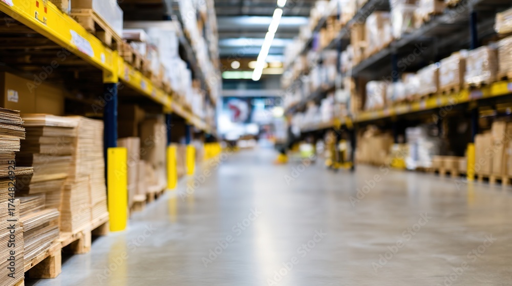 warehouse. Industrial warehouse interior with focused shelves ...