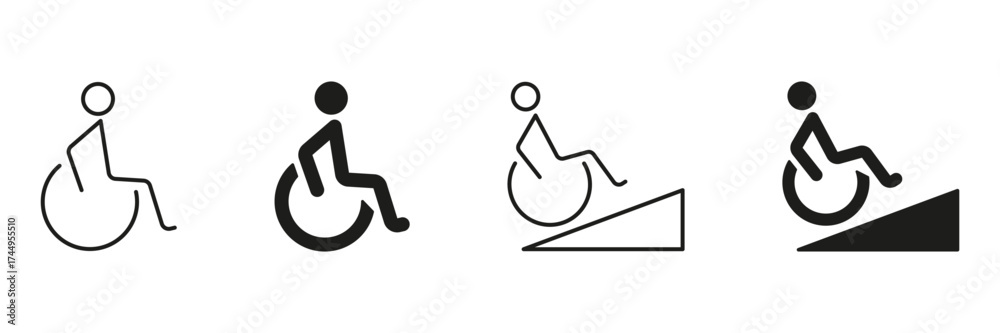 Wheelchair Accessibility And Mobility Icon Set. Disability Access And ...