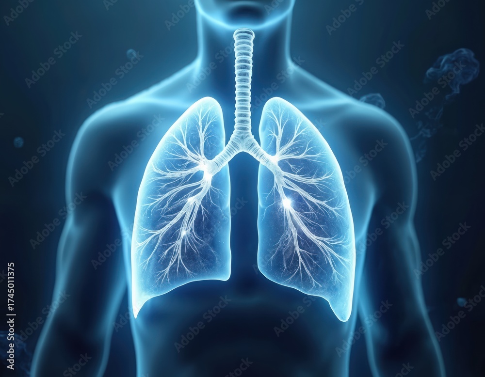 Foto de Stock Human body with transparent chest showing lungs and ...
