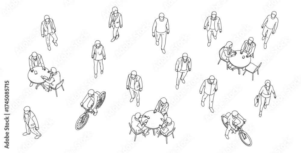CAD Drawings. Set people outlines isolated on white background. Sitting ...