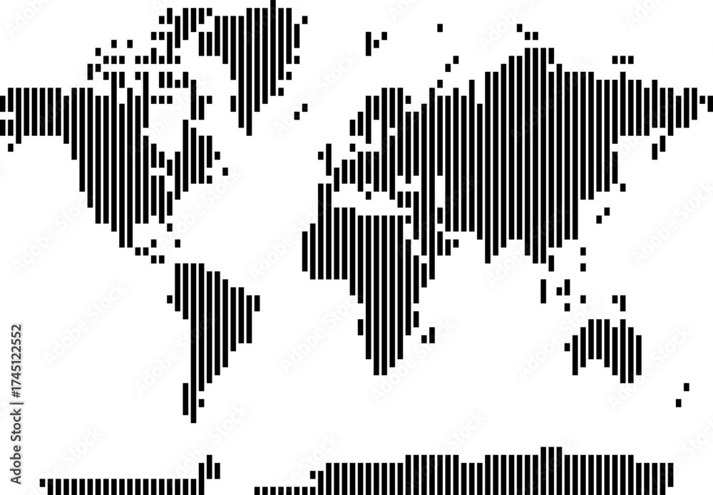 Realistic vertical line shape vector world map for business ...