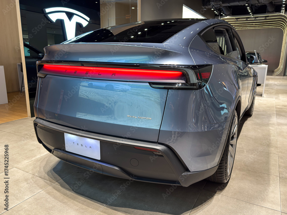 Bangkok, Thailand - July 1, 2025: Rear view of the 2025 Tesla Model Y ...