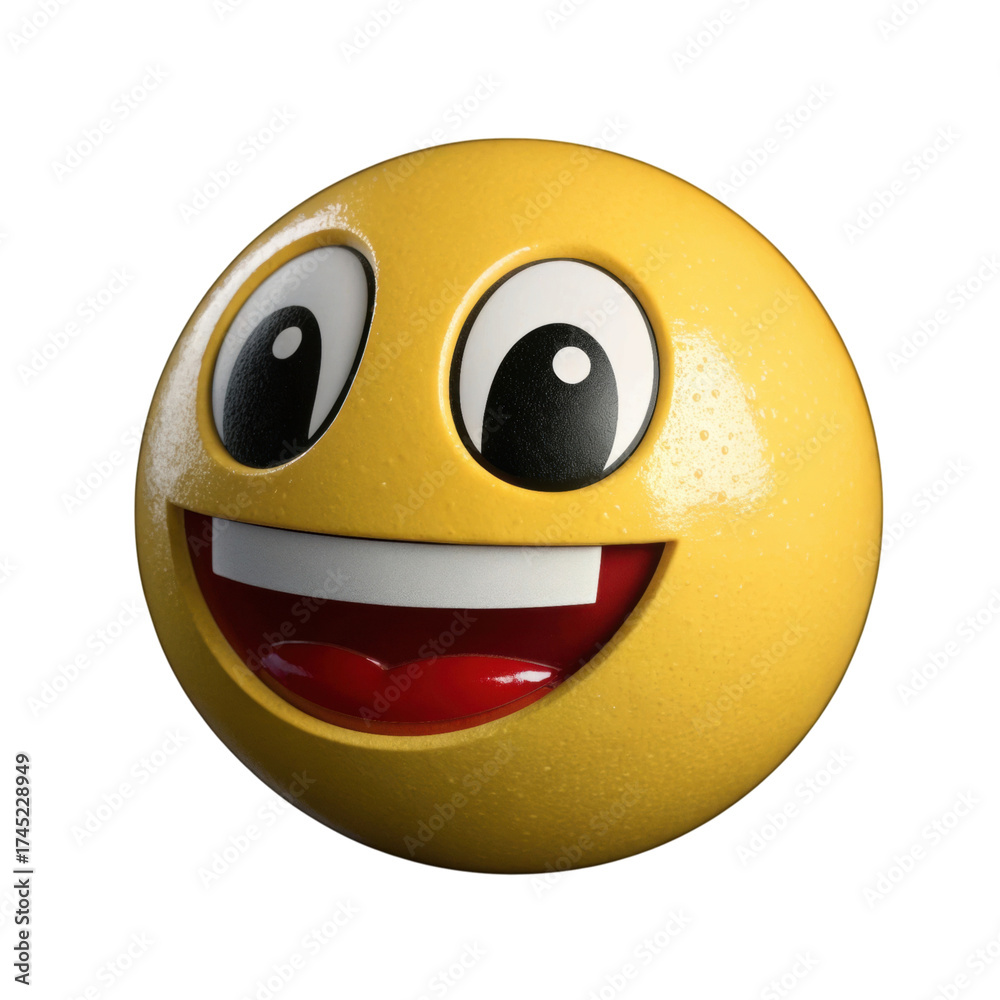 Smiling emoji with big eyes and buck teeth 3d rendering illustration ...