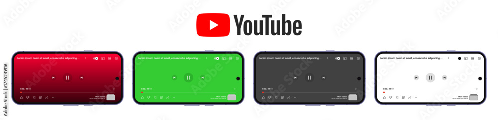 YouTube landscape video player interface UI mockup on smartphone. Media ...