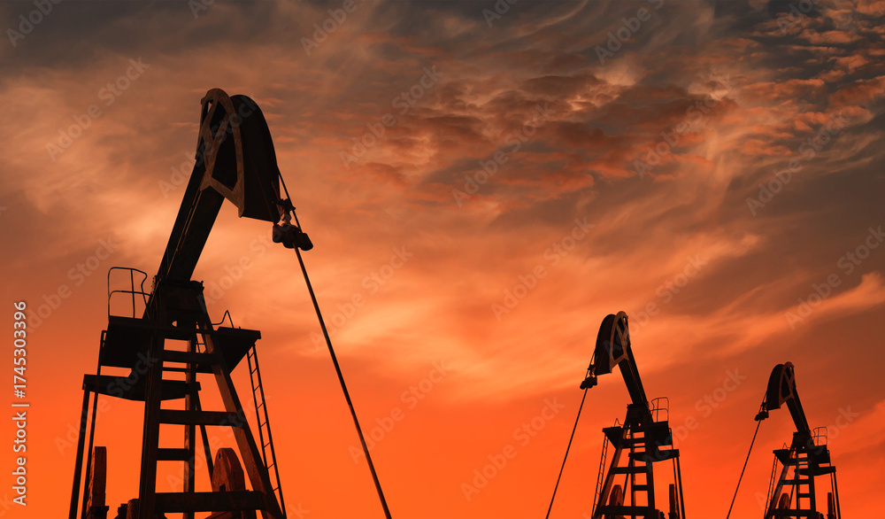Photo Stock Oil beam pump or Donkey pump dramatic sunset sky - Oil ...