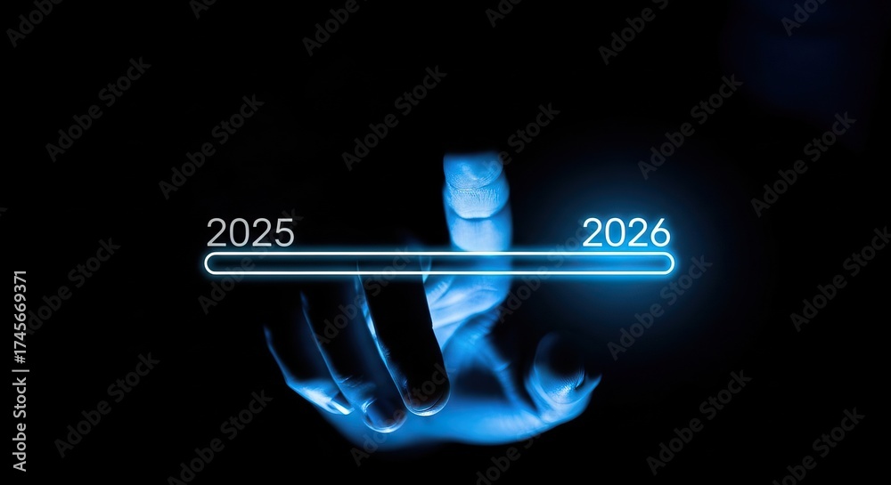 Transition and Progress Status, A glowing hand hovers over a timeline ...
