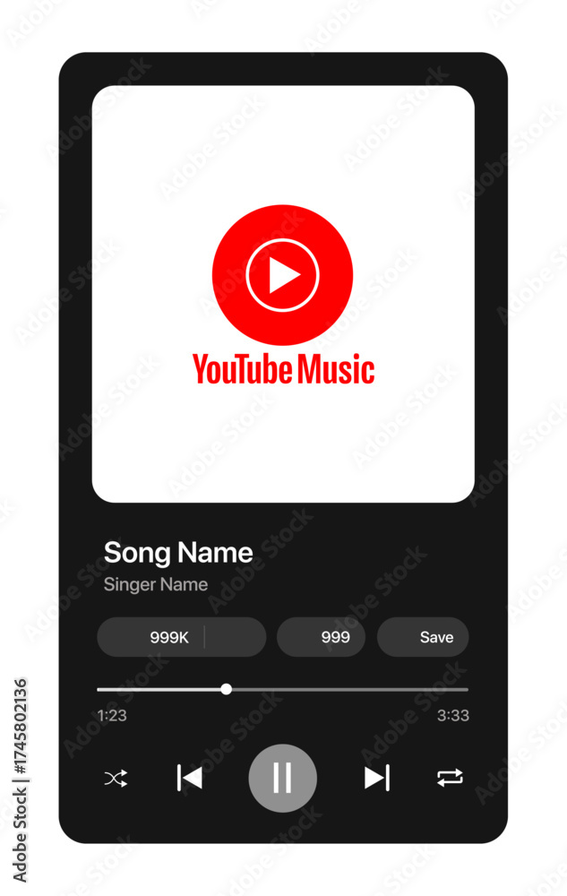 YouTube Music app interface mockup with playlist screen, album art, and ...