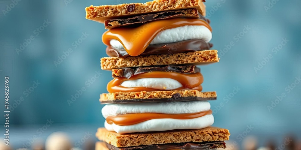 Towering s'mores, rich chocolate & caramel layers, graham cracker crust ...