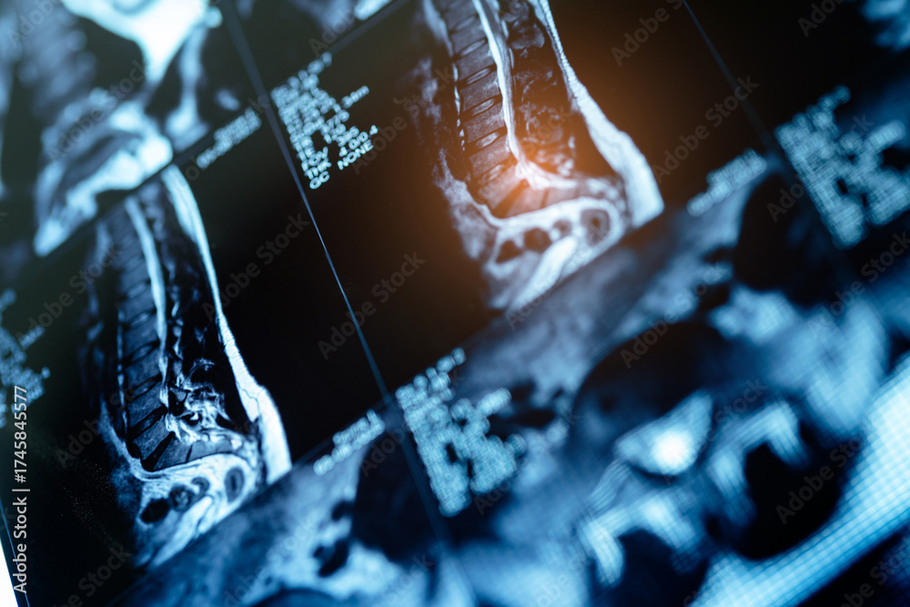 Mri scan of spine highlighting disc protrusion in vertebrae Stock Photo ...