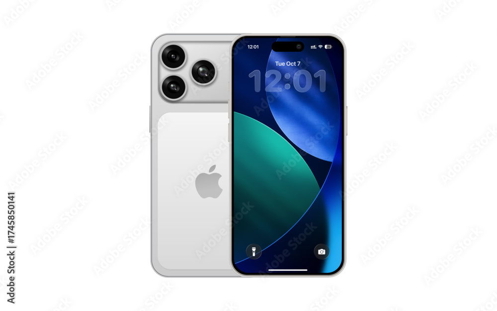 Apple iPhone 17 Pro with Lock Screen page vector illustration. Minimal ...