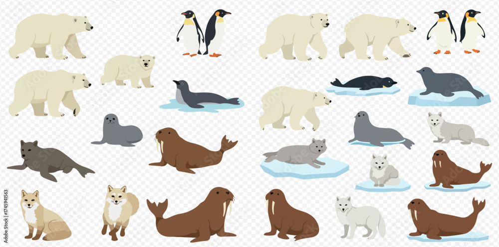 A collection of various Arctic and Antarctic animals including polar ...