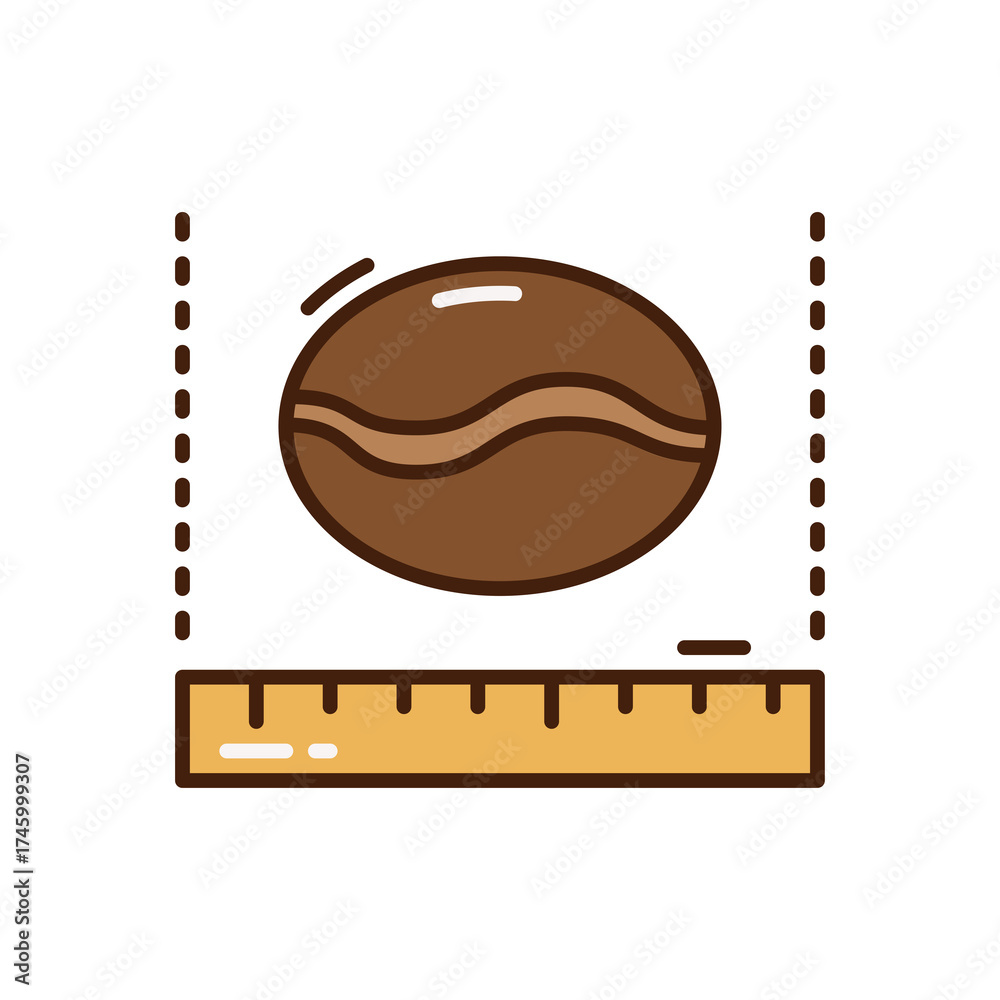 Brown Coffee Bean Measured with Tan Ruler Line Color Icon on ...
