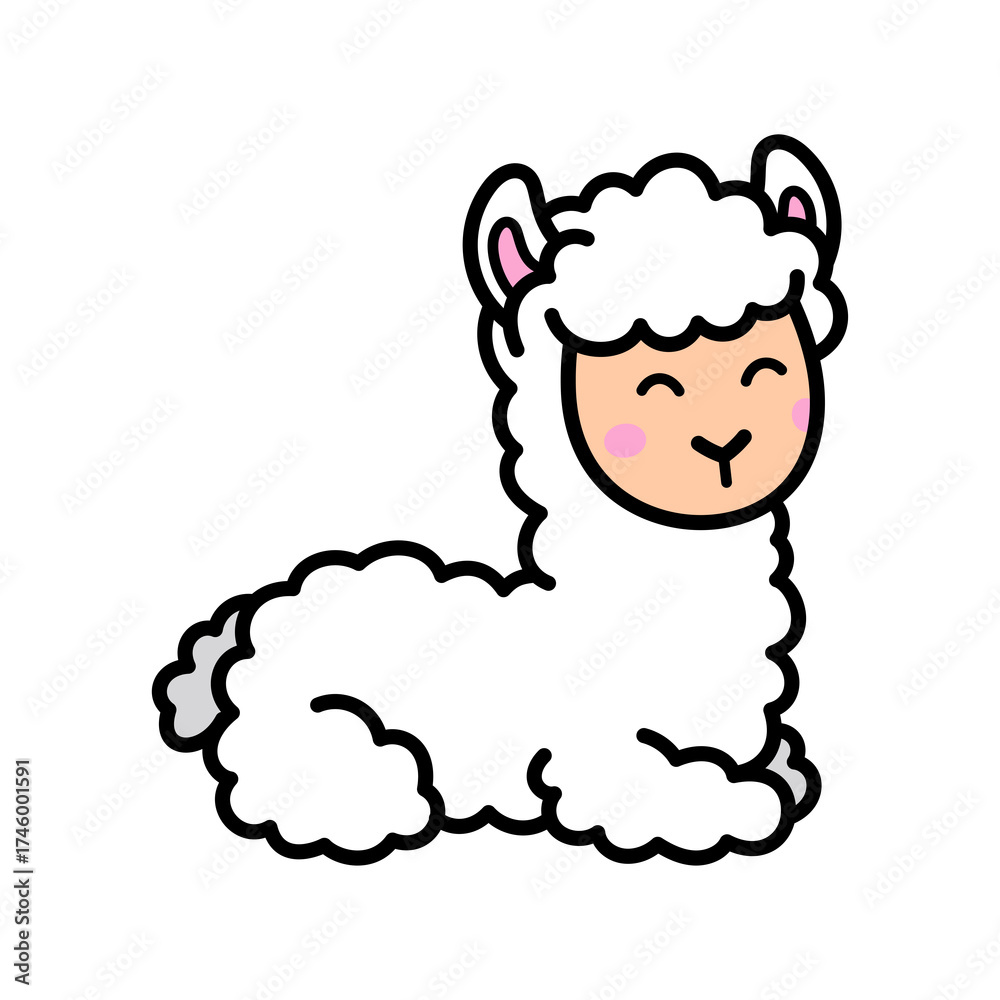 Cartoon Alpaca Character Design with Black Outline and Transparent ...