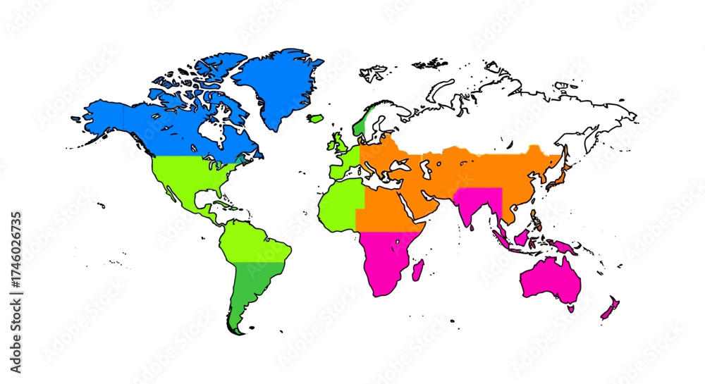 world map regions visualizing diverse continents and global zones for ...