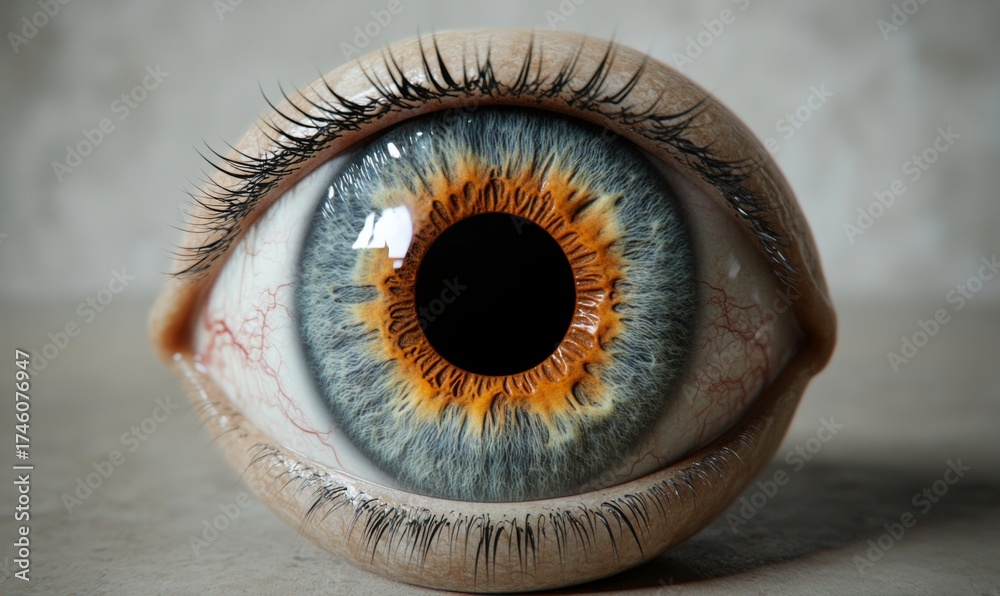 3D model of the eye showing detailed anatomy like the cornea, iris, and ...