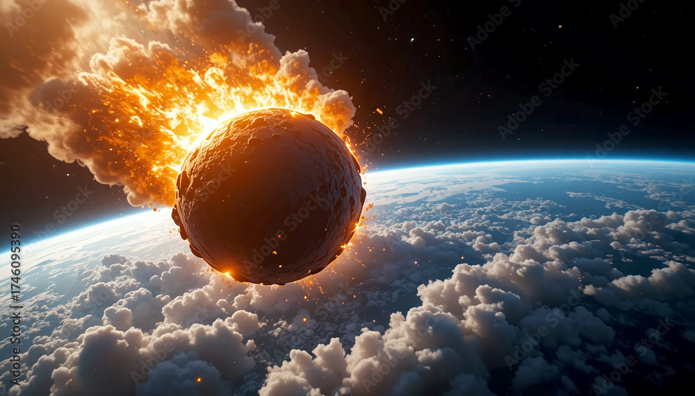 Asteroid 31/ATLAS entering Earth's atmosphere, fiery glow with smoke ...