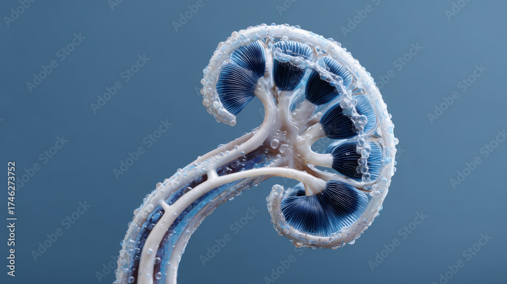 Medical illustration of human kidney organ showing anatomy for urology ...