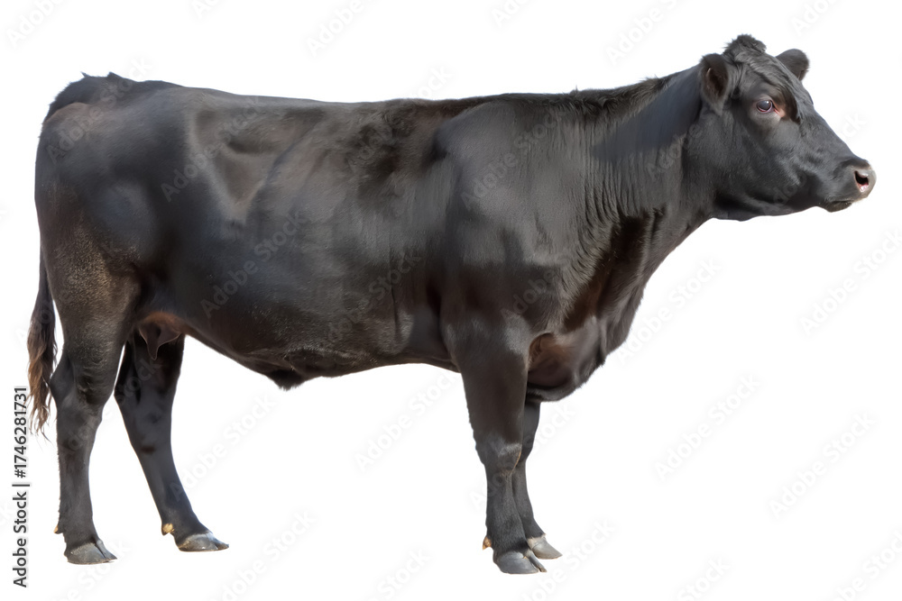 Black Angus cow standing with right side view isolated and generated ...