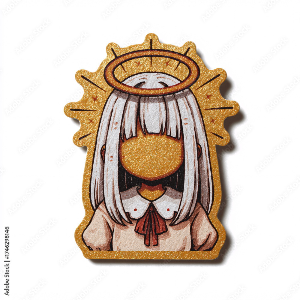 Faceless anime girl with white hair and halo, wearing a school uniform ...