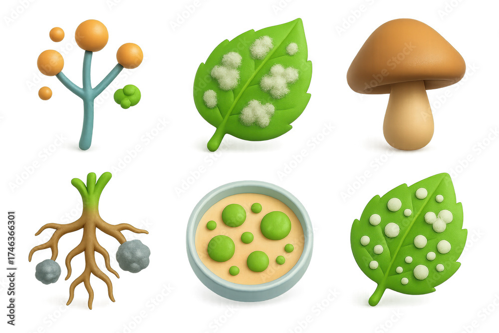 Ilustración de Stock Fungal Disease Icons. Fungal diseases set of icons ...
