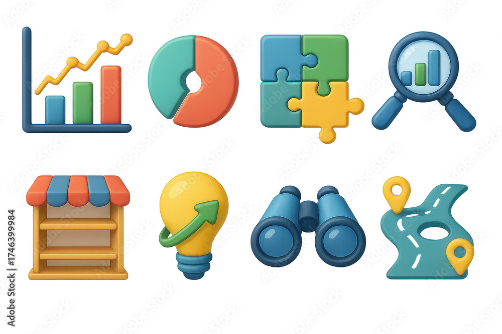 Illustration Stock Market Gap Icons. Market gap set of icons in 3D ...
