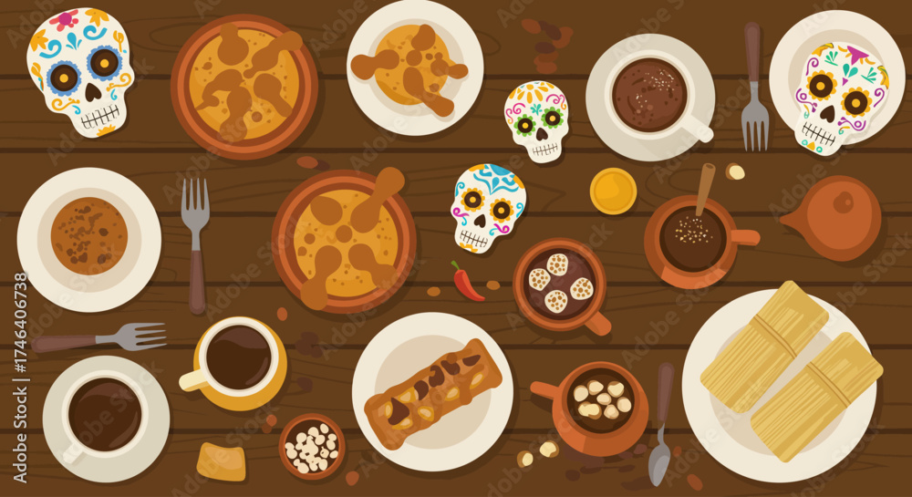 This flat design illustration captures a delightful spread of ...