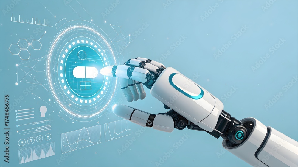 AI Robotic Healthcare Interface – Artificial Intelligence Hand Operating Digital Medical ...