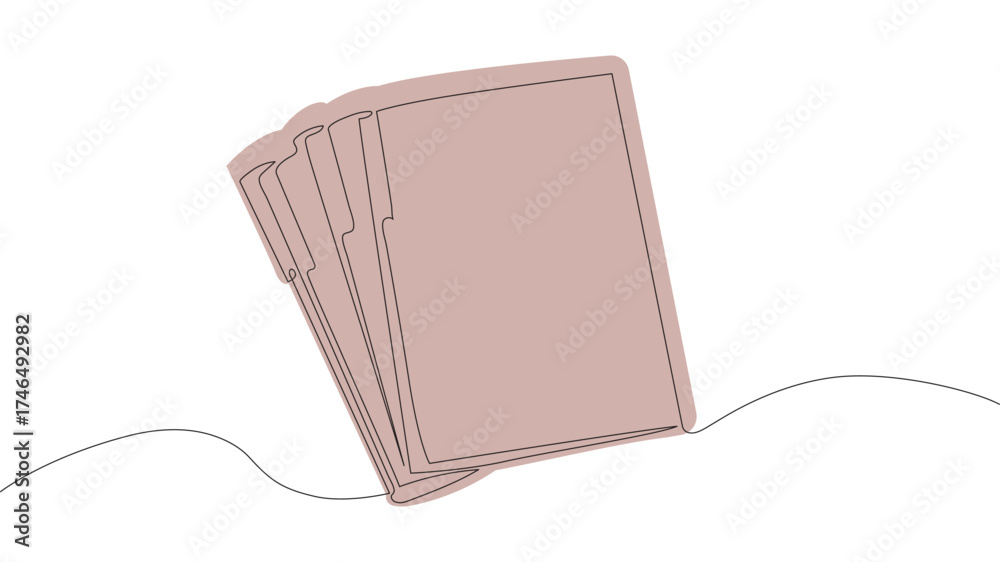 Continuous one-line drawing of a file folder document. One line drawing ...