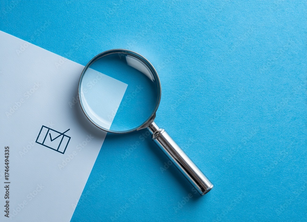 Magnifying glass reveals hidden check mark icon, signifying accuracy ...