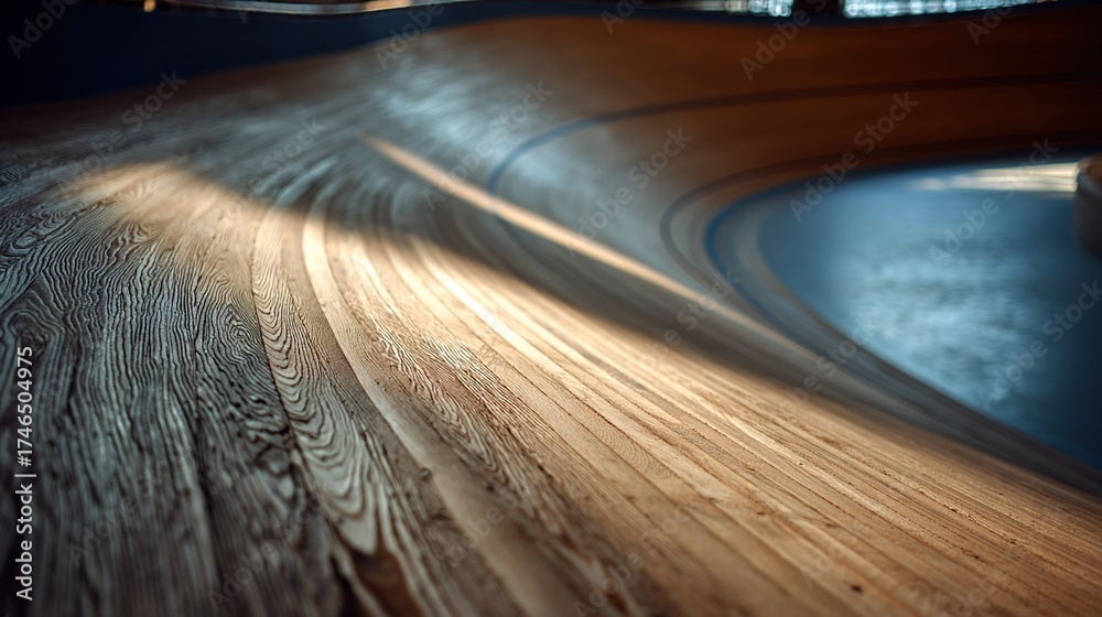 velodrome. Close-up of wooden velodrome track banking showing grain and ...