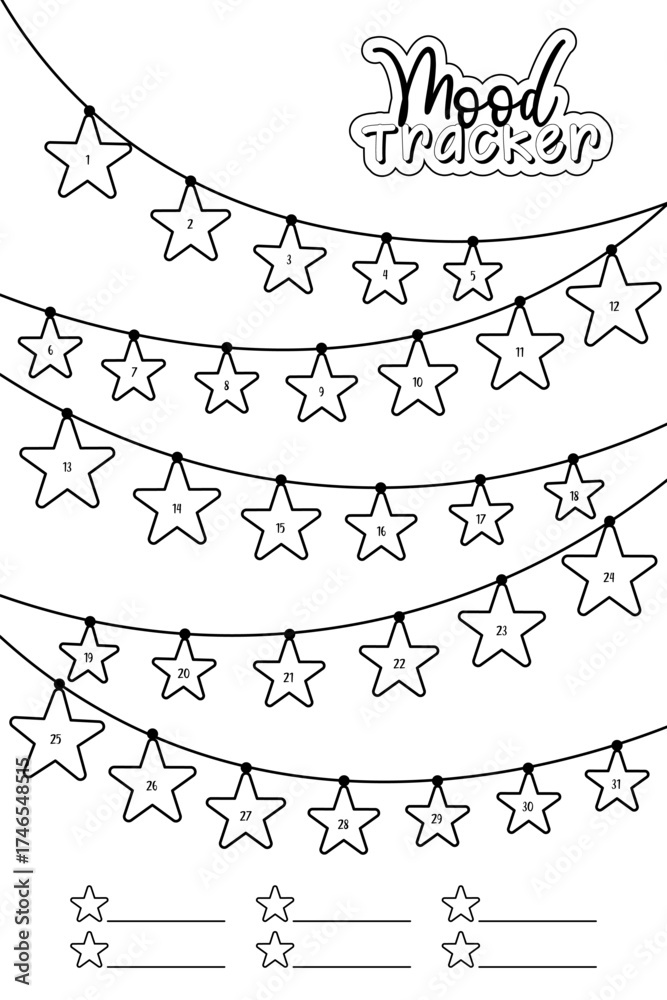 Star Garland Mood Tracker. Printable coloring template. Creative mood ...