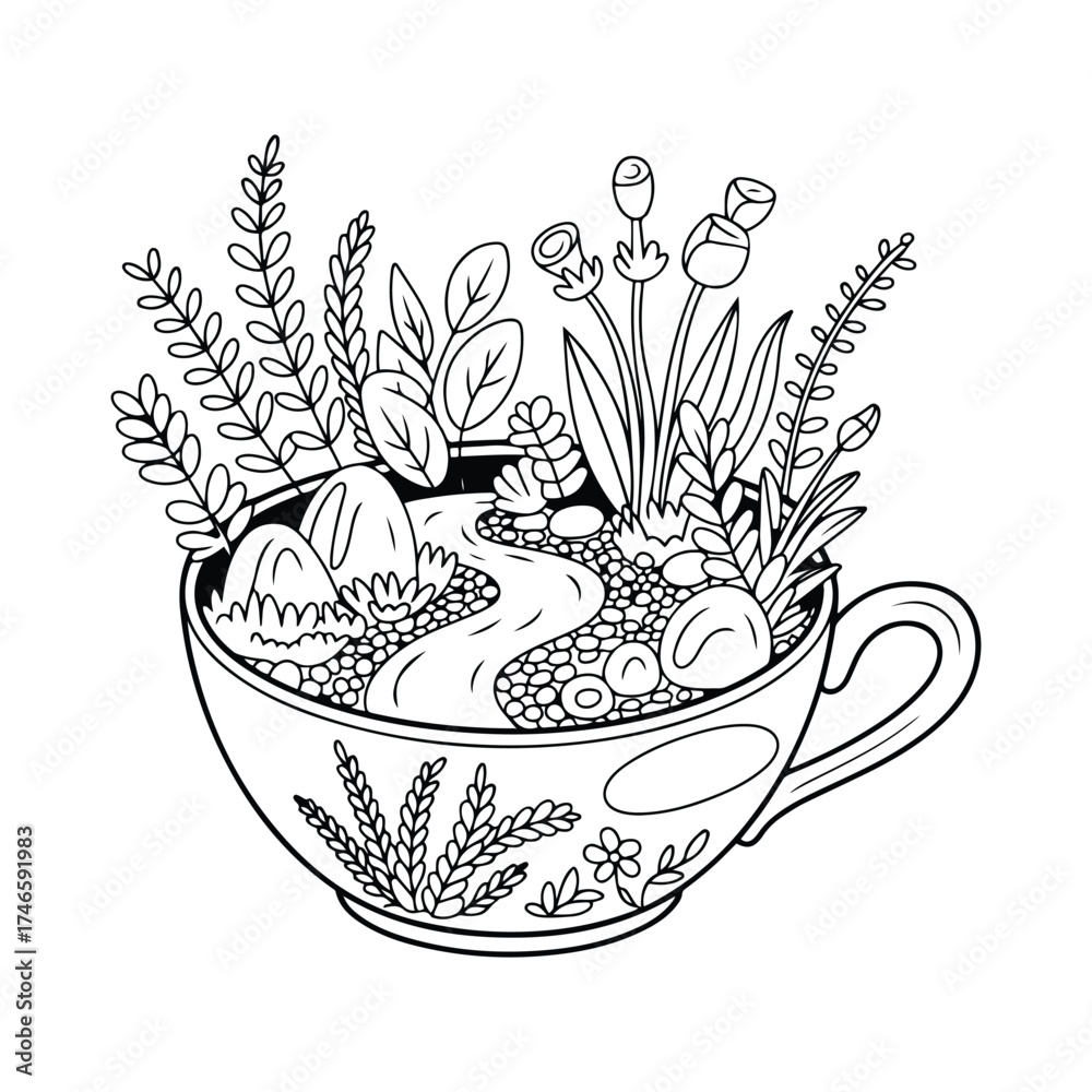 Nature Cup Decorative Coloring Page | Beautiful decorative line art ...