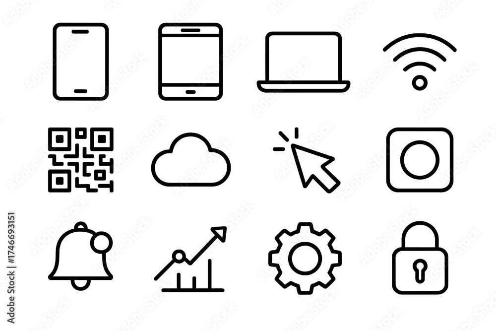 Digital Connectivity Icons. Digital card outline set. smartphone ...