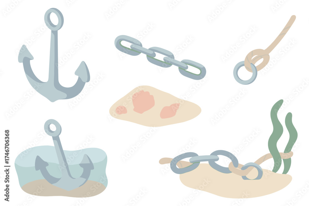 Underwater Anchor Elements. Isometric vector illustration set Maritime ...