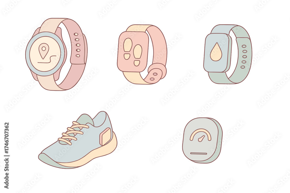Fitness Wearables Icons. Isometric vector illustration set of fitness ...