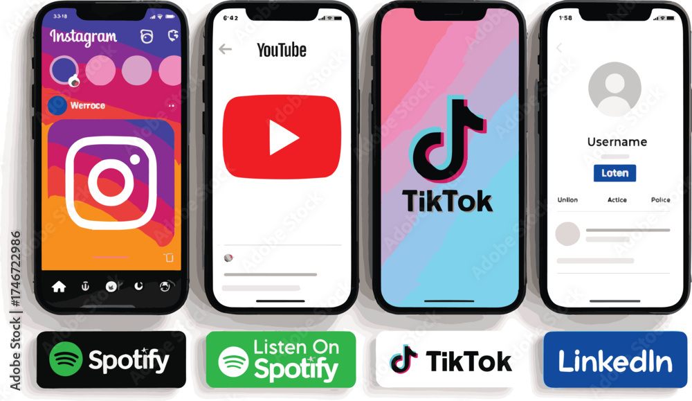 Collection of popular social media and streaming app icons displayed on ...