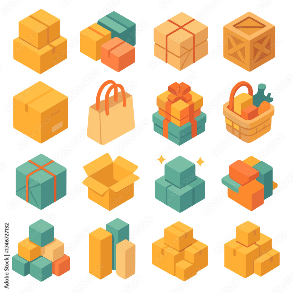 Isometric Bundle Icons. Bundle icons isometric set. stacked boxes ...