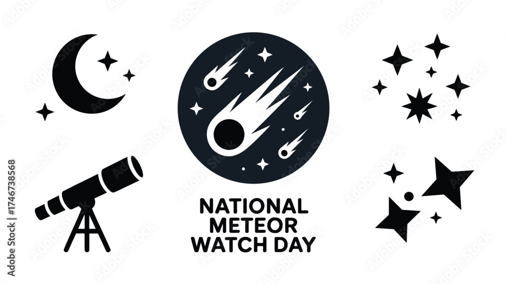 National Meteor Watch Day Badge Design. Meteor Shower Icon Set for ...