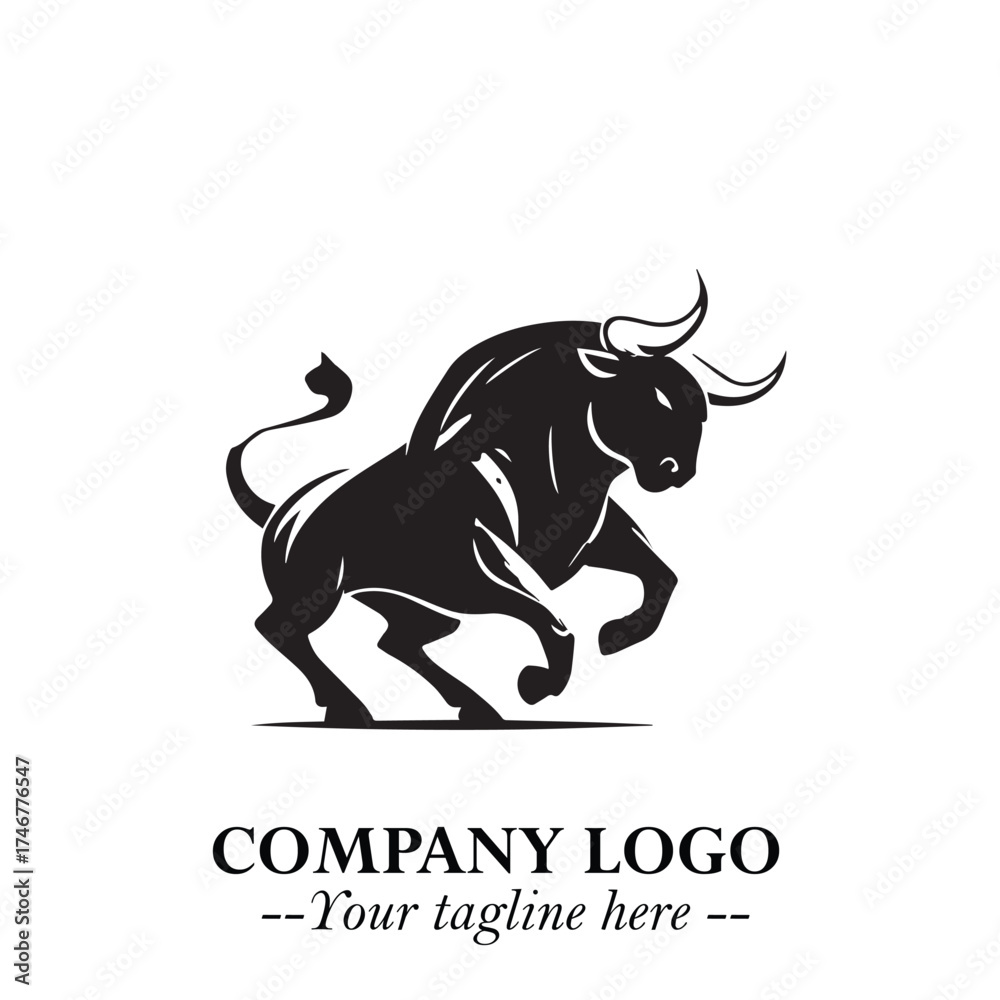 Bull Logo Symbol Black on White Background in Bold Powerful Minimalist ...