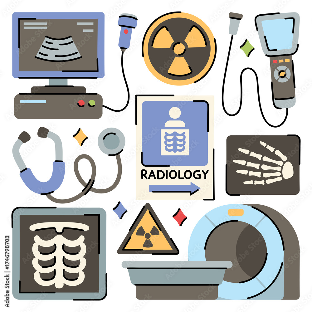 Radiology Equipment Medical Icons on Transparent Background Diagnostic ...