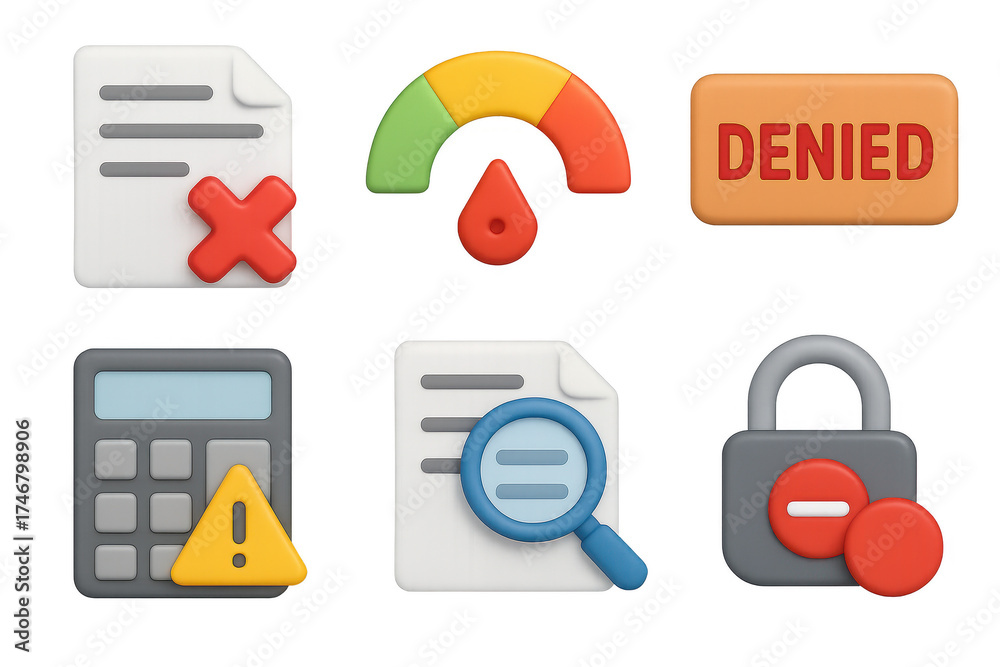 Credit Report Icons. Credit report issues set of icons in 3D color ...