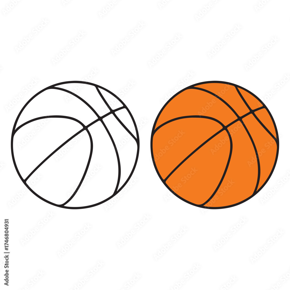 Simple basketball outline illustration for coloring. Perfect for kids ...