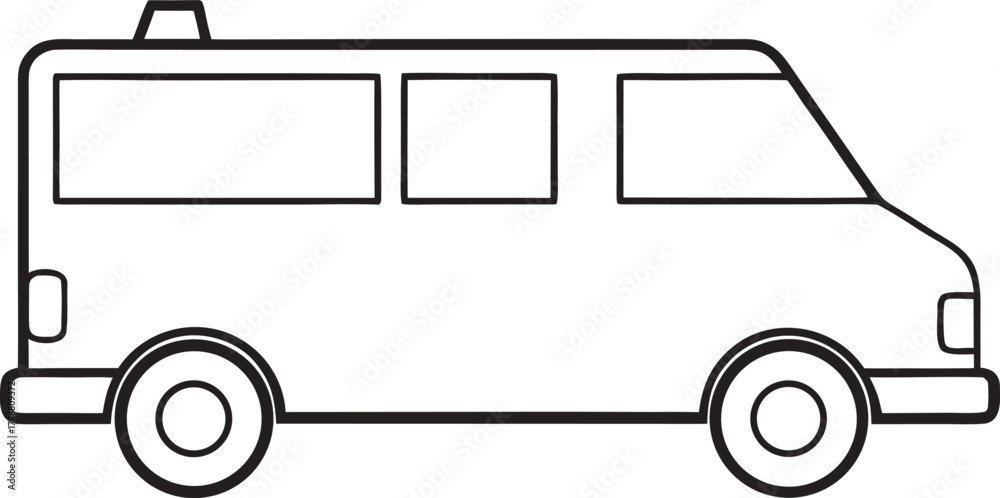 Simple Line Art Illustration of a Van with Windows and a Roof-Mounted ...